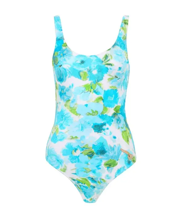 Chloé Knotted Floral One-piece Swimsuit - White-blue