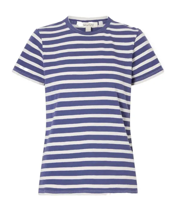 NILI LOTAN Lana Striped Cotton T-shirt - Blue