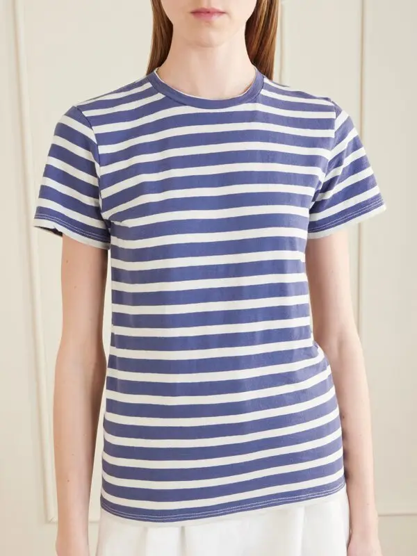 NILI LOTAN Lana Striped Cotton T-shirt - Blue