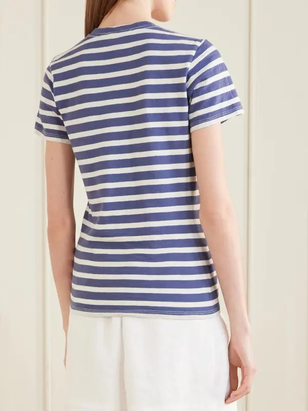 NILI LOTAN Lana Striped Cotton T-shirt - Blue