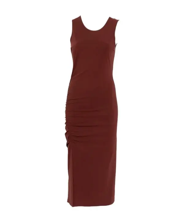 Patrizia Pepe Ruched Midi Dress - Wood Brown