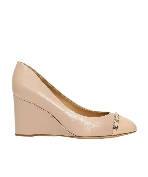 FERRAGAMO Wedge Heels With Chain Detailing - Nude