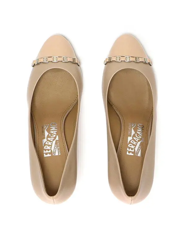FERRAGAMO Wedge Heels With Chain Detailing - Nude