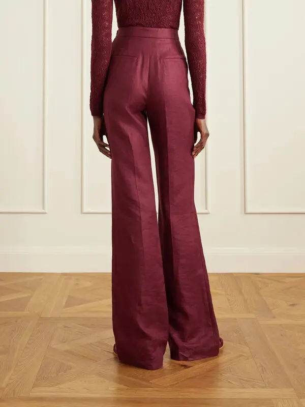 Gabriela Hearst Vesta Wool, Silk And Linen-blend Flared Pants - Wine Red