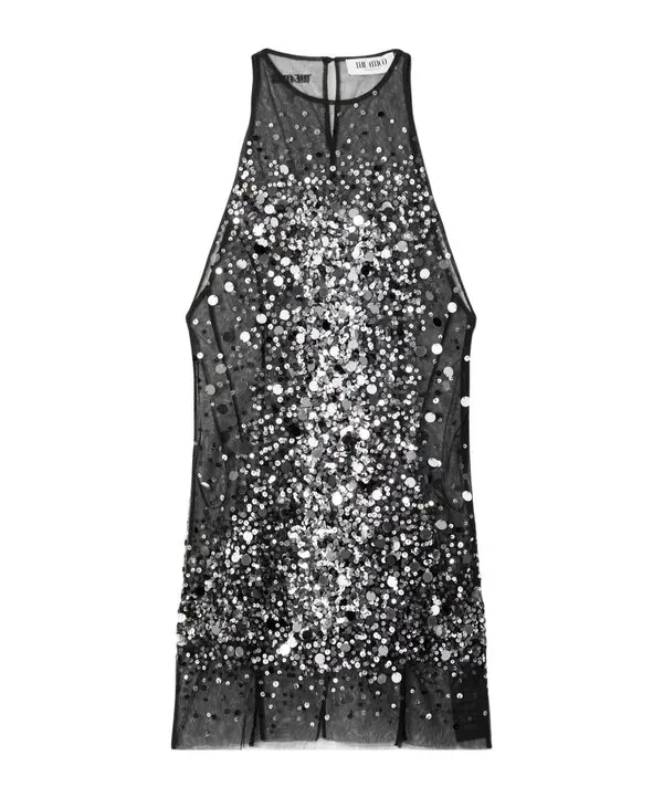 Attico Sequin Embellished Mesh Mini Dress - Black