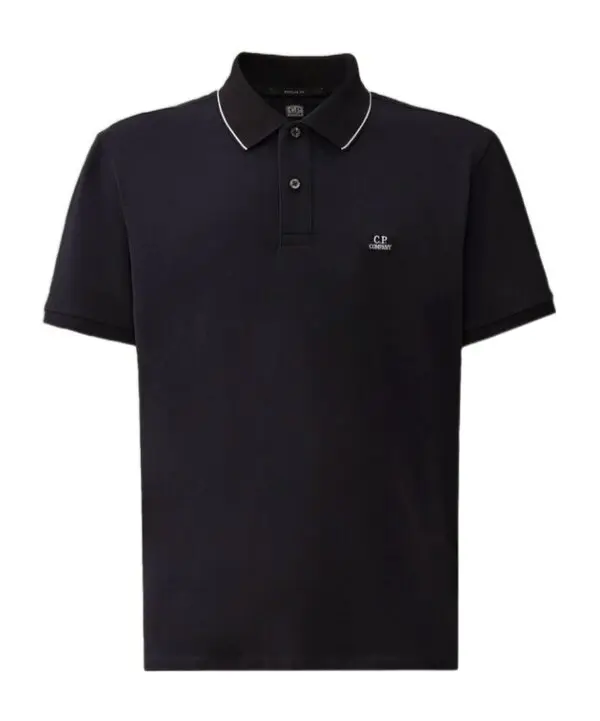 C.P. COMPANY Stretch Piquet Short Sleeve Striped Collar Polo Shirt - Blue