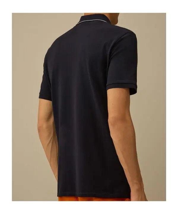 C.P. COMPANY Stretch Piquet Short Sleeve Striped Collar Polo Shirt - Blue