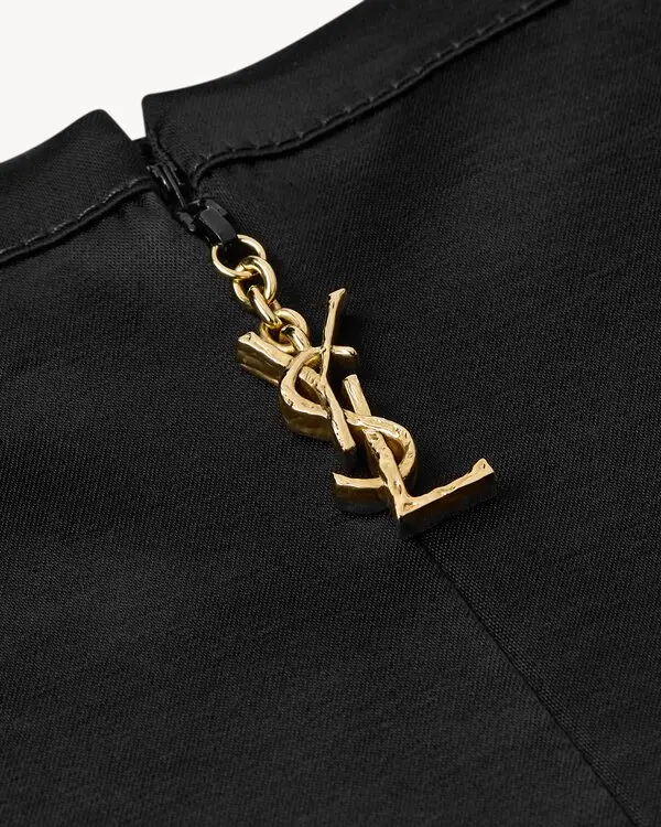 Saint Laurent Cassandre Pleated Satin Top - Black