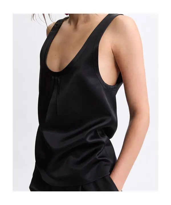 Saint Laurent Cassandre Pleated Satin Top - Black