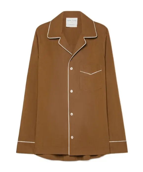 FORTE_FORTE Poplin Shirt With Contrasting Piping - Chocolate