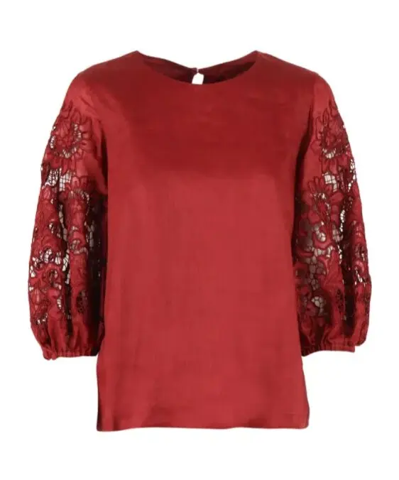 Max Mara Lace Sleeve Top - Red