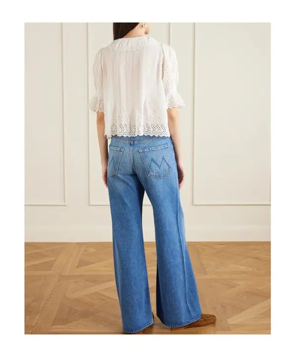 DÔEN Ruffled Pintucked Broderie Anglaise Cotton Top - White