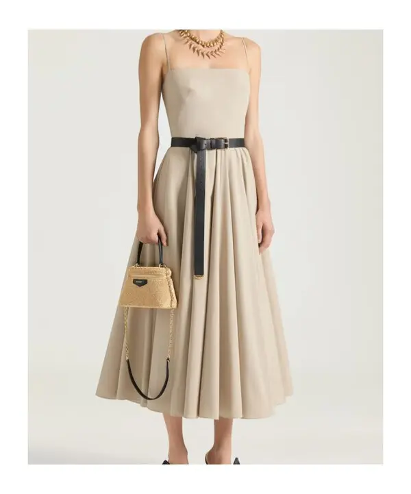 Givenchy Pleated A-line Midi Dress - Beige