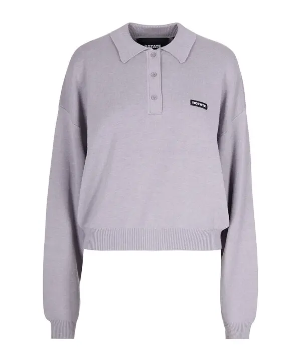 ROTATE BY BIRGER CHRISTENSEN Slinky Knit Buttoned Polo Top - Gray