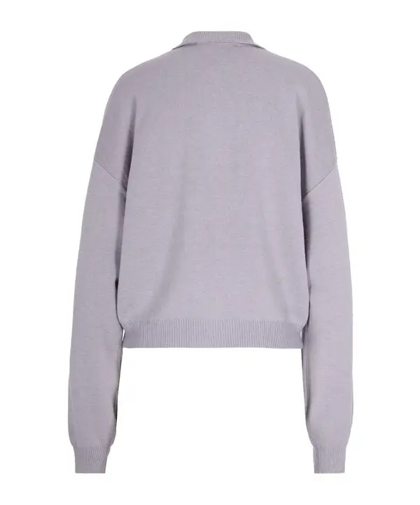 ROTATE BY BIRGER CHRISTENSEN Slinky Knit Buttoned Polo Top - Gray