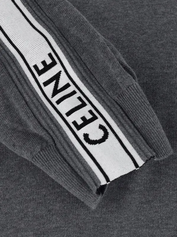 Celine Crewneck Sweater In Cotton With Ribbed Details