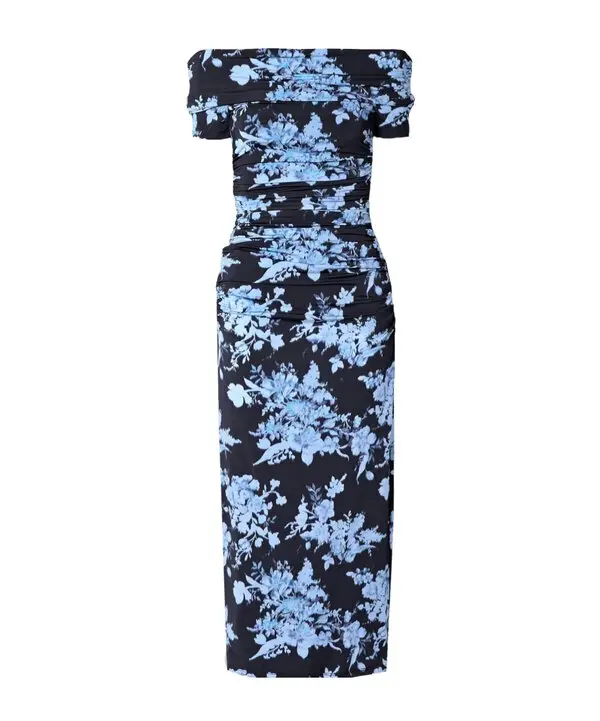 Carolina Herrera Off-shoulder Pleated Floral Print Dress