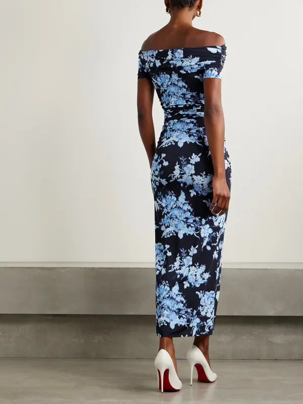 Carolina Herrera Off-shoulder Pleated Floral Print Dress