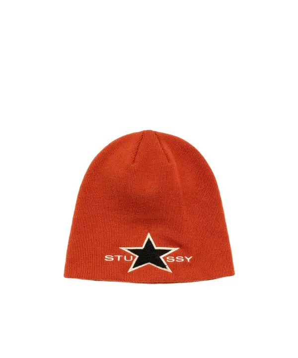 StÜssy Brimless Fine-knit Beanie With Chenille Logo Embroidery - Rust