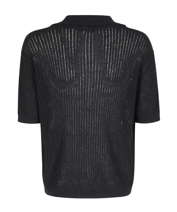 ROBERTO COLLINA Open-knit Polo Shirt - Nero