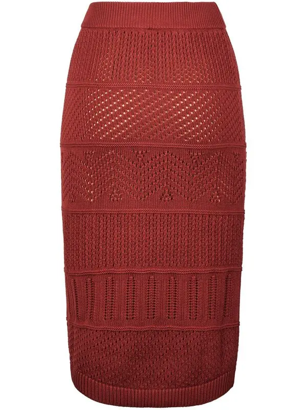 Max Mara Knitted Cut-out Elasticated Waist Skirt - Red
