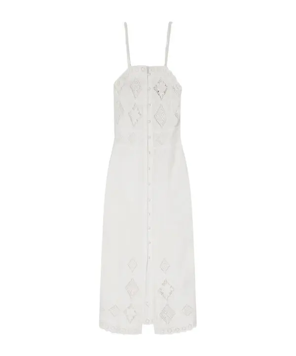 Isabel Marant Étoile Nelsane' Broderie Anglaise Cotton Linen Blend Midi Dress - White