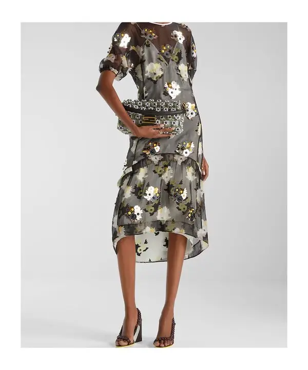 Fendi Bouquet Appliquéd Sheer Midi Dress