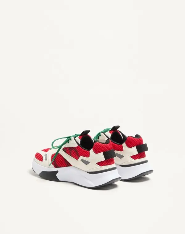 Valentino Garavani Demivee Trainers In Mesh And Suede - White/red