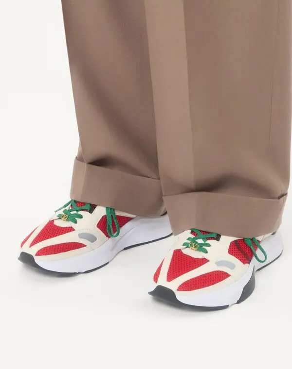 Valentino Garavani Demivee Trainers In Mesh And Suede - White/red