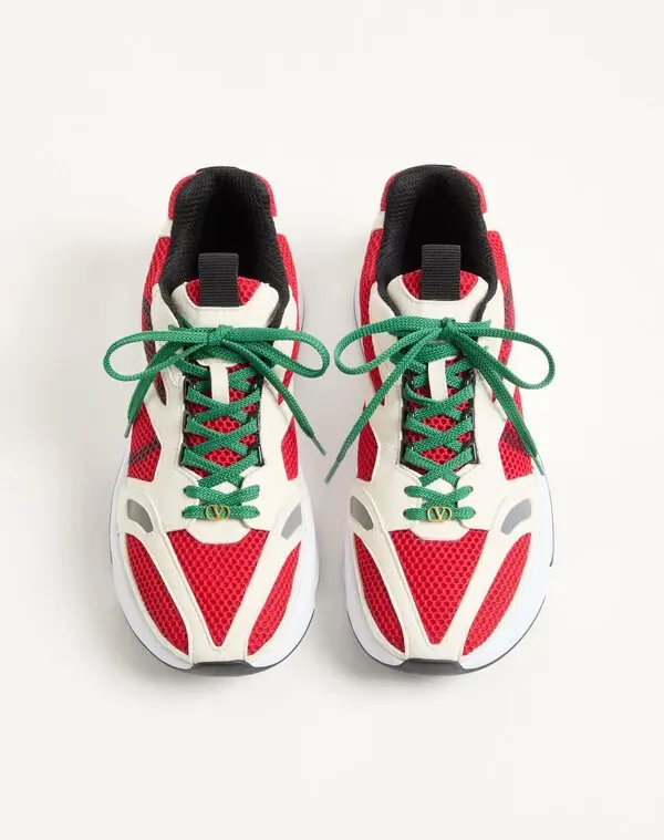 Valentino Garavani Demivee Trainers In Mesh And Suede - White/red