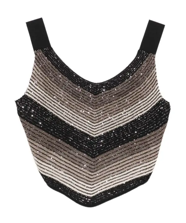D.exterior Striped Sequined Knit Top