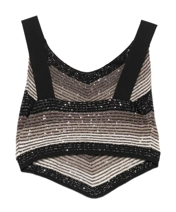 D.exterior Striped Sequined Knit Top