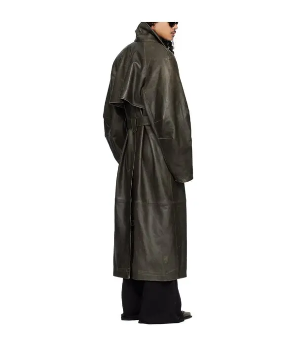 LU'U DAN Distressed Leather Double-breasted Trench Coat