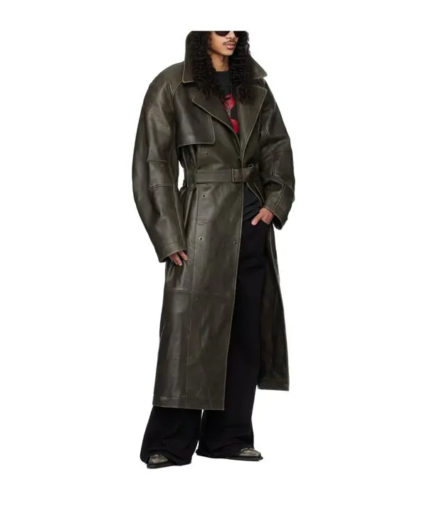 LU'U DAN Distressed Leather Double-breasted Trench Coat