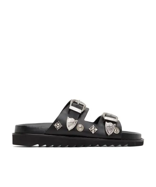 TOGA VIRILIS Studded Buckle-strap Leather Sandals - Black