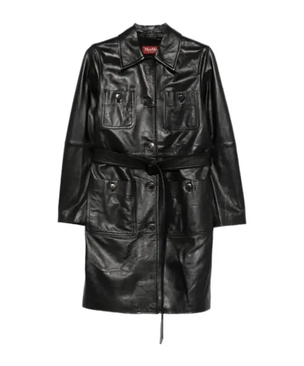 Max Mara Leather Belted Coat - Black