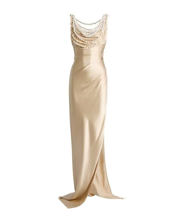 Balmain Silk Shell Embellished Evening Dress
