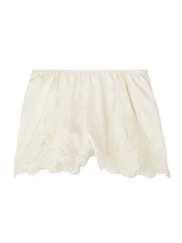 DÔEN Lace-trimmed Silk-satin Shorts - White