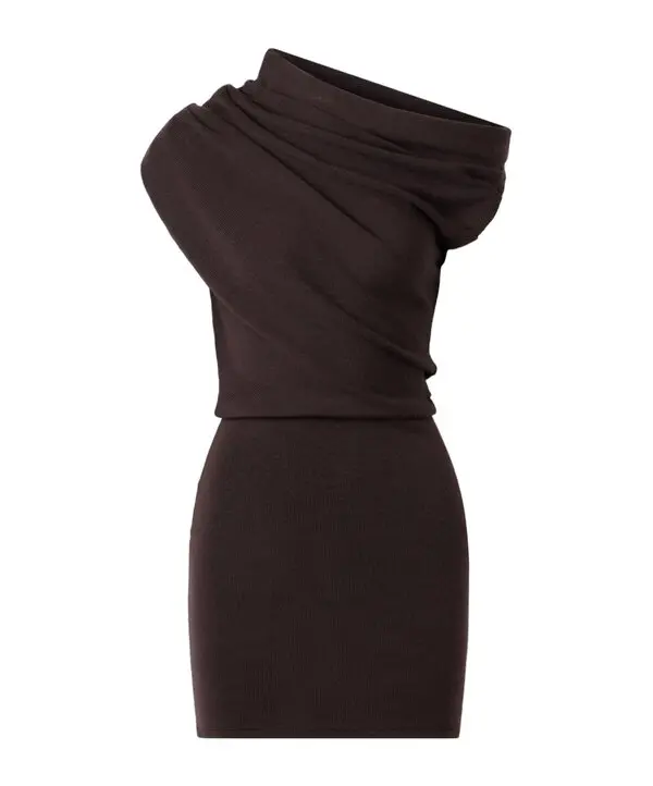 Staud Mabel Asymmetrical Wool Mini Dress - Dark Brown