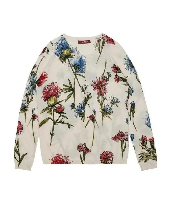 Max Mara Floral Print Round Neck Cardigan