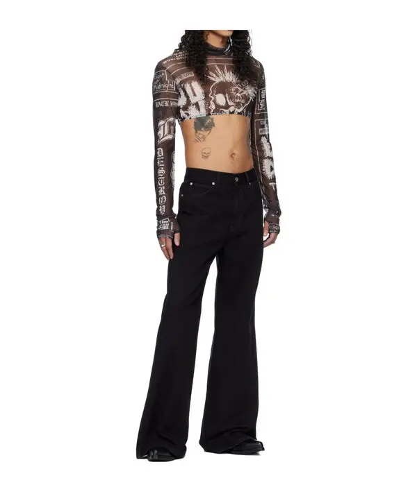 LU'U DAN Mesh Print Turtleneck Cropped Top