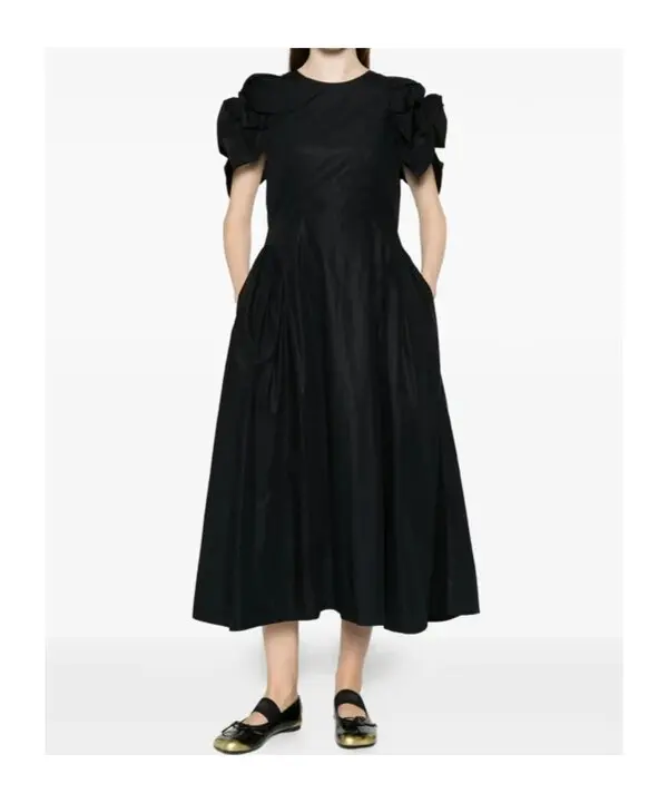 Simone Rocha Rose Puff-sleeve Midi Dress - Black