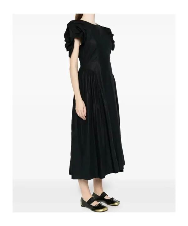 Simone Rocha Rose Puff-sleeve Midi Dress - Black