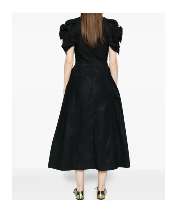 Simone Rocha Rose Puff-sleeve Midi Dress - Black