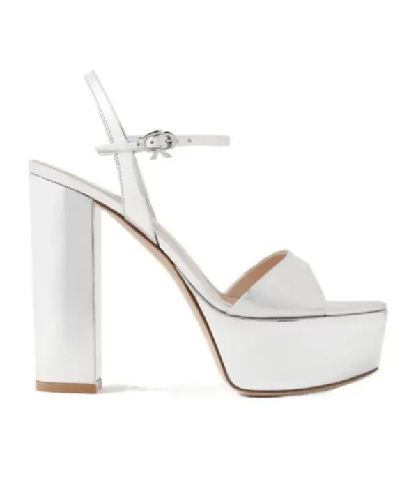 GIANVITO ROSSI 85mm Marlema Metallic Leather Platform Sandals - White