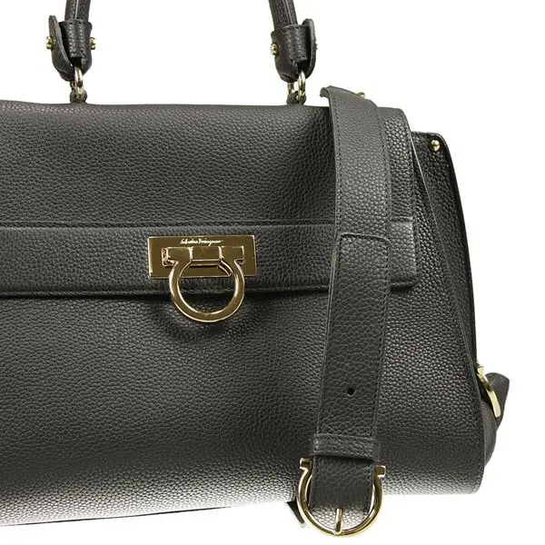 FERRAGAMO Gancini Clasp Top Handle Bag - Black