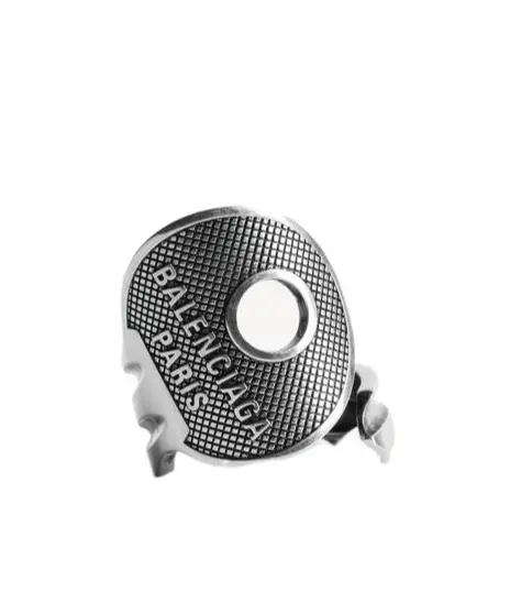 Balenciaga Logo Detailed Open Ring - Antique Silver