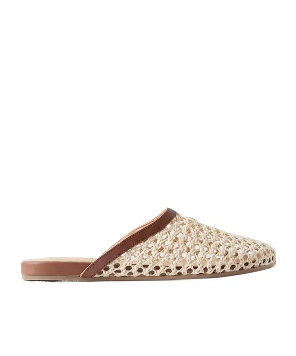 ANCIENT GREEK SANDALS The Slipper Leather-trimmed Raffia Mules - Nude
