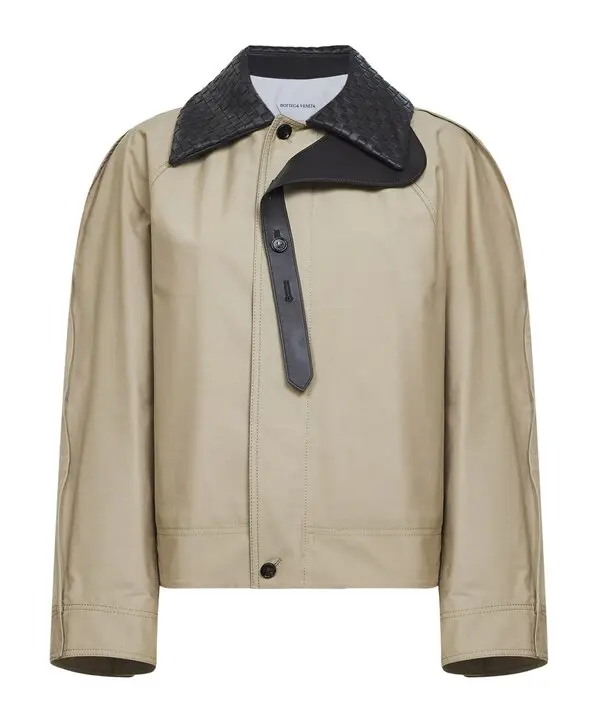 Bottega Veneta Relaxed Fit Lightweight Jacket With Woven Leather Collar - No