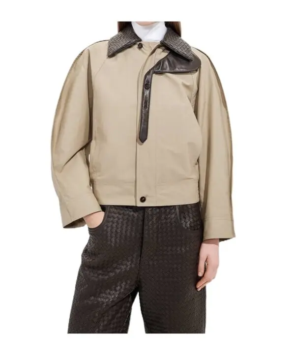 Bottega Veneta Relaxed Fit Lightweight Jacket With Woven Leather Collar - No